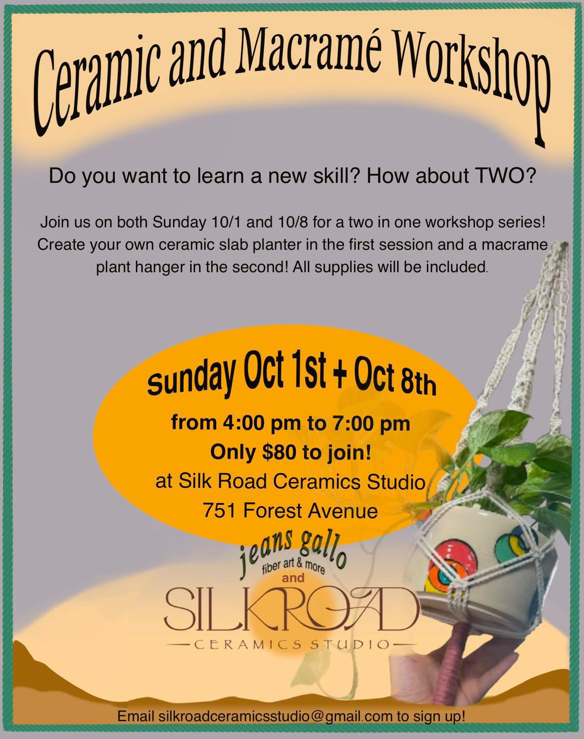 Ceramic and Macrame Workshop @ Silk Road Ceramics